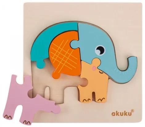 Akuku Dřevěné edukační vkládací puzzle Slon