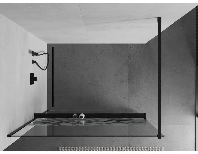 Mexen Kioto+ sprchová zástěna s poličkou a kolejnicí 70 x 200 cm, Průhledné/Bílý vzor 8 mm, Černá - 800-070-121-70-85