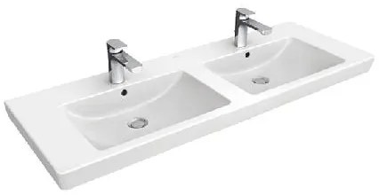 Villeroy & Boch Subway 2.0 - Dvojumyvadlo nábytkové 130x47 cm, s přepadem a otvory pro baterie, Ceramicplus, bílá 7175D0R1