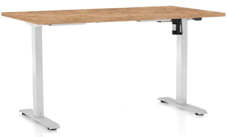 Výškově nastavitelný stůl OfficeTech A, 120 x 80 cm, bílá podnož, dub kraft