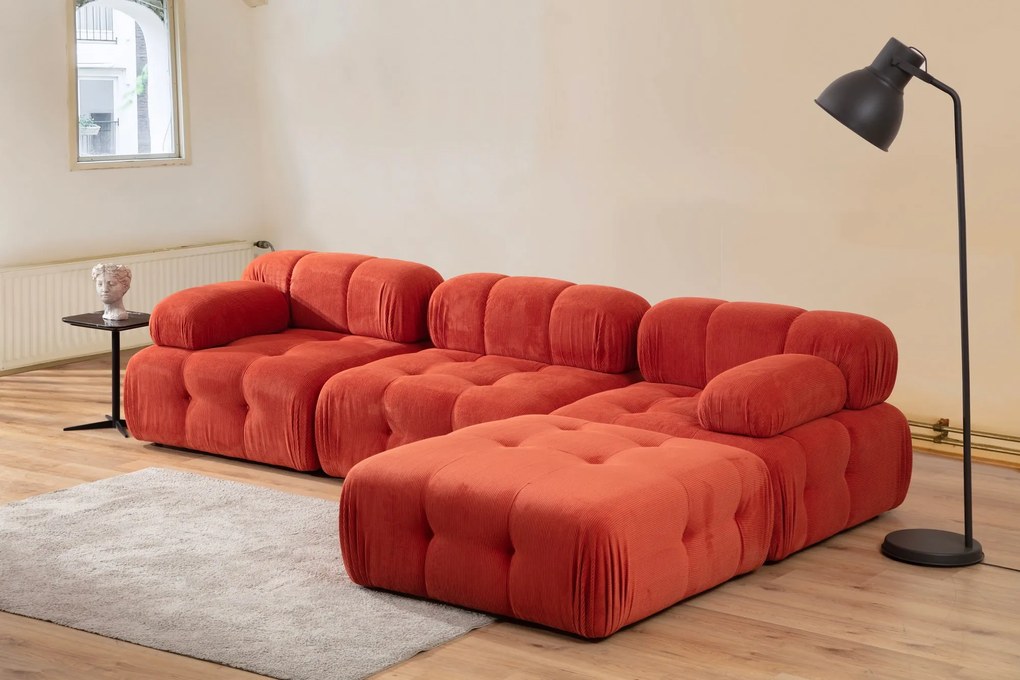 Atelier del Sofa Rohová sedací souprava Doblo 3 Seater with Pouffe ( L1-O1-1R-Pouffe) - Red, Červená