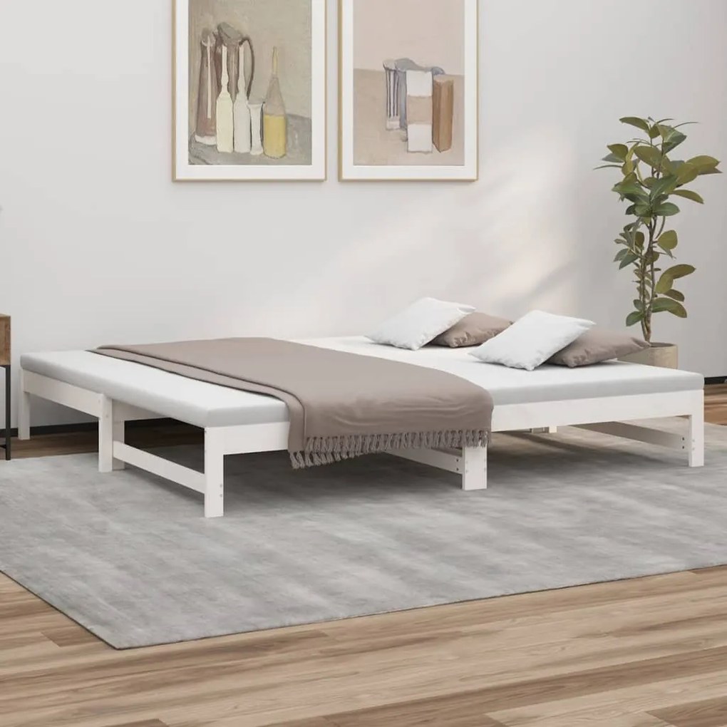 Výsuvná postel bílá 2x (80 x 200) cm masivní borovice - Default Title