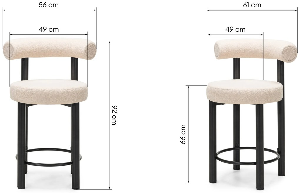 Barová židle Pedro bouclé ecru/černá