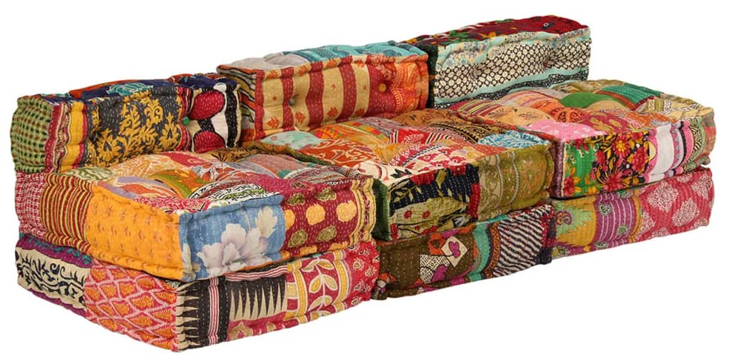 vidaXL Marketos 3místný modulární pouf patchwork textil