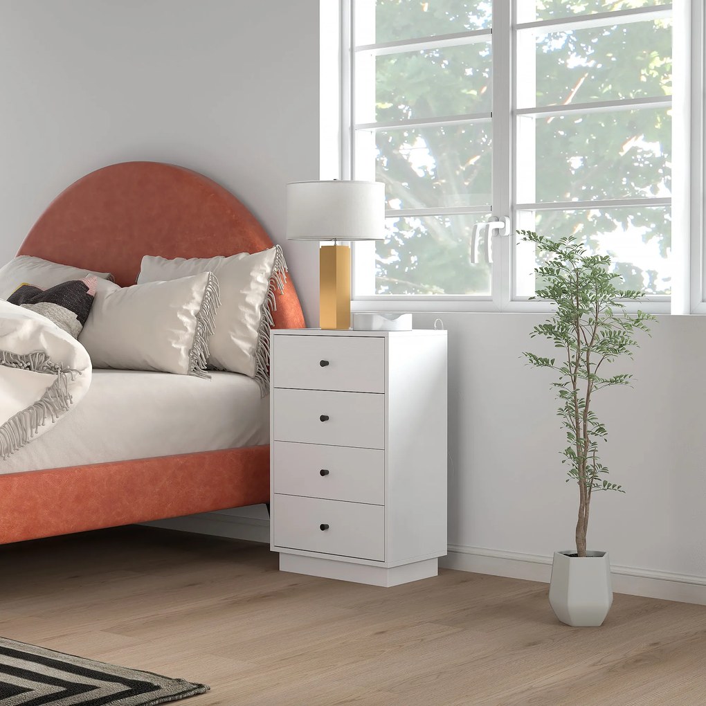 HOMCOM Komoda se 4 zásuvkami, skříň z dřevotřísky v moderním stylu, 47 x 29 x 75 cm, bílá