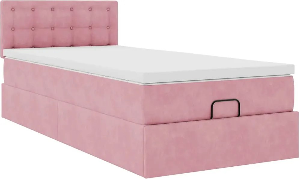 Osmanský rám postele s matrací růžová 80x200cm samet 3311884
