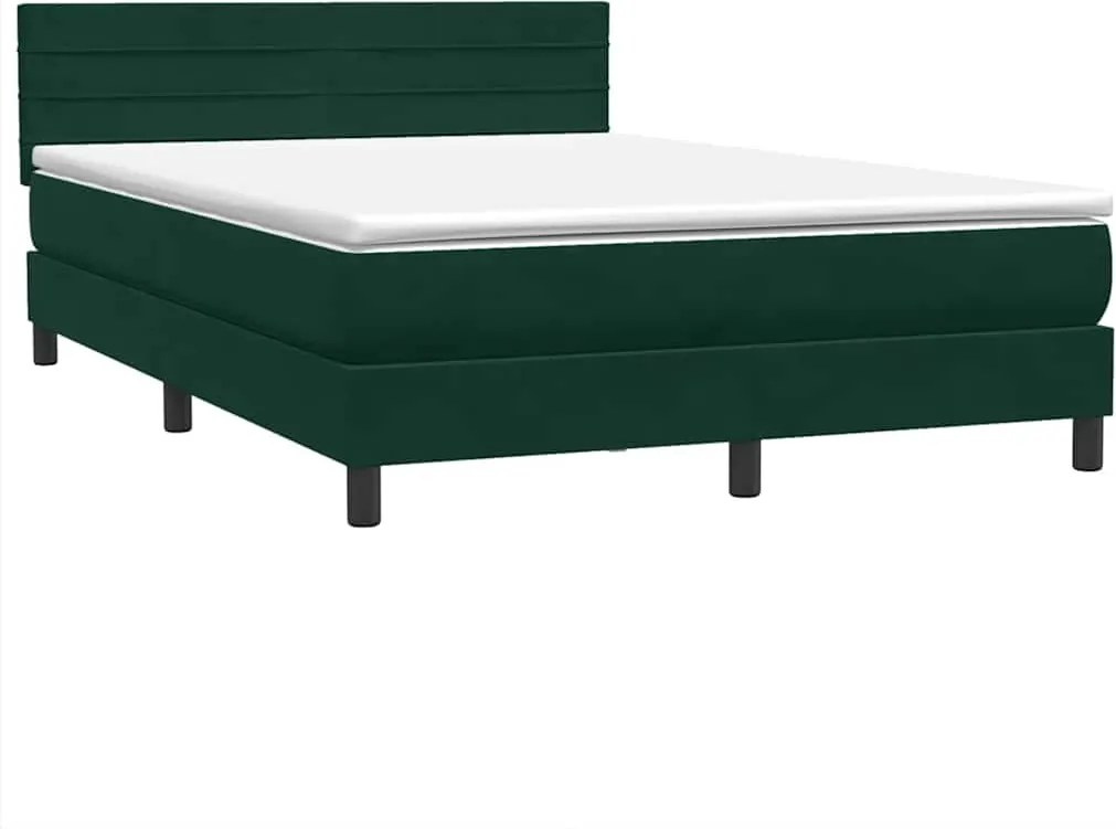 Box spring postel s matrací a LED tmavě zelená 160x220 cm samet 3317034