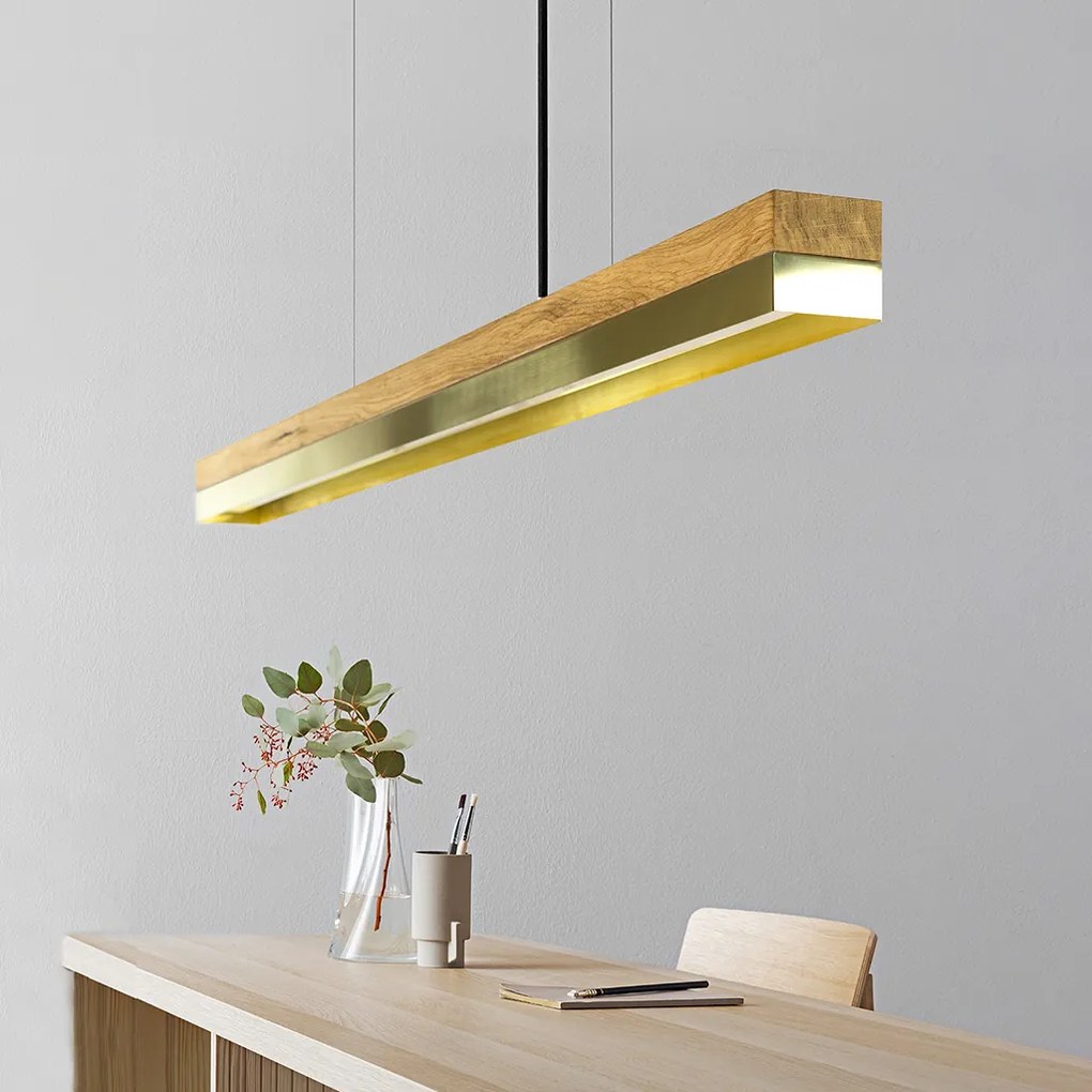 Dřevěné LED lineární svítidlo vhodné nad dlouhé stoly C1o  Dřevěné LED lineární svítidlo vhodné nad dlouhé stoly C1o Dekor: Mosaz, Stmívání:…