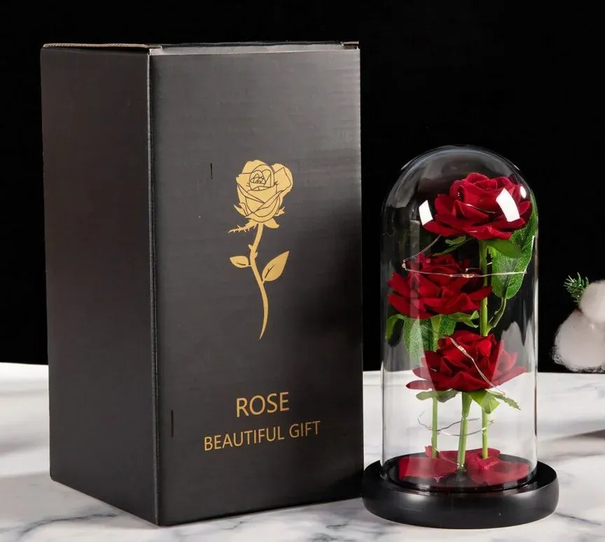 DexXer Sada 3 věčných růží ve skle s LED osvětlením Eternal Rose