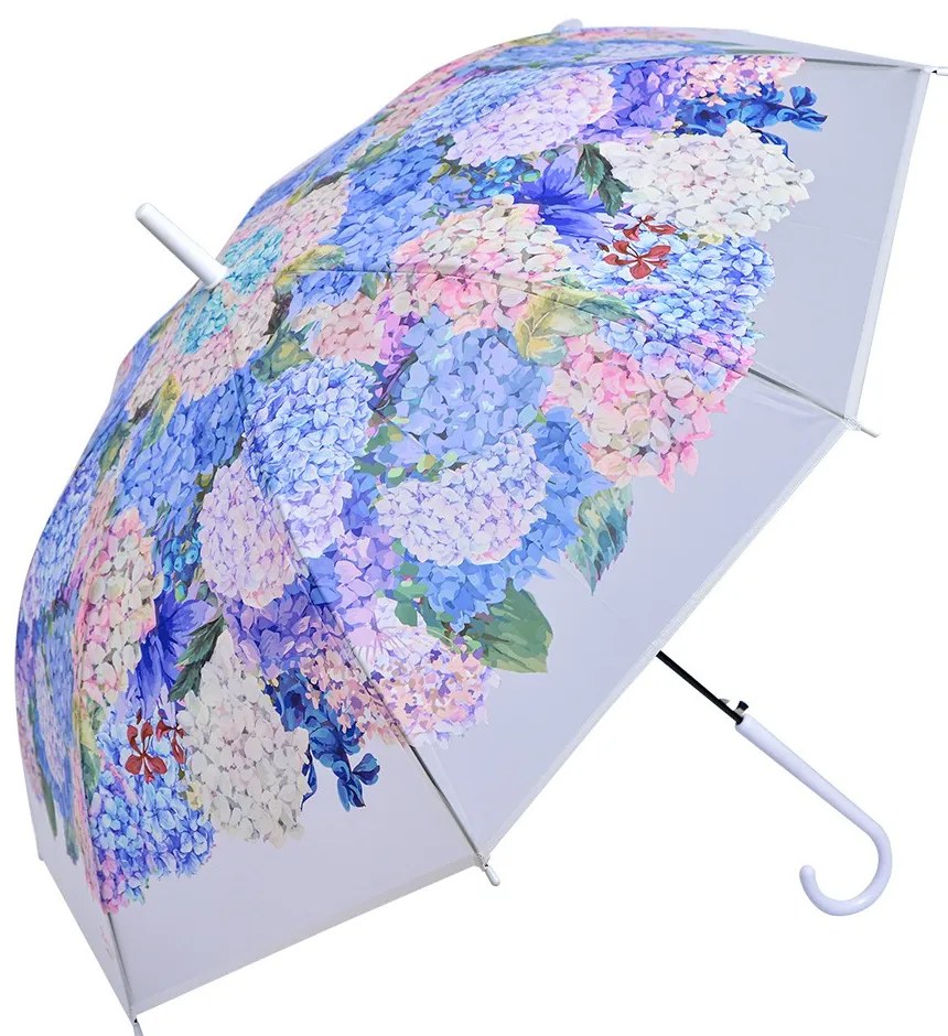 Bílý deštník s květy hortenzie - 60cm