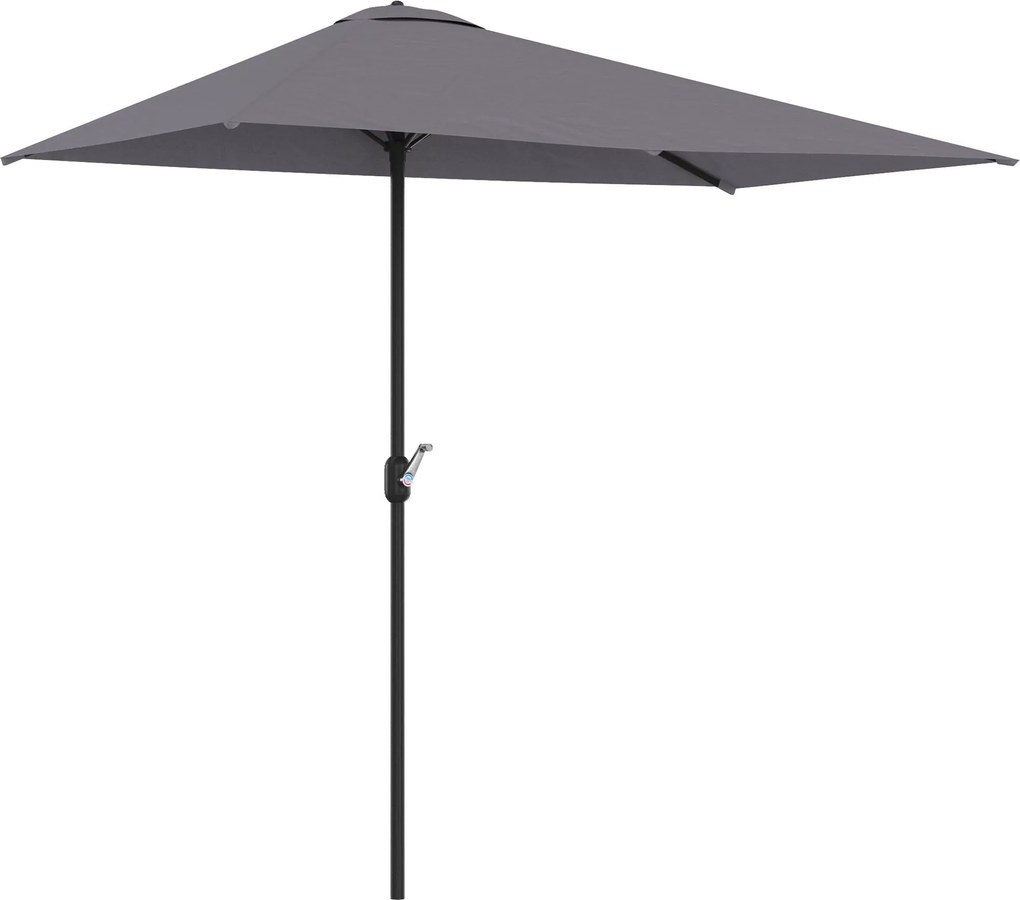 Poloviční slunečník Outsunny obdélníkový 230x130x245 cm s kličkou a UV ochranou 30+, voděodolný slunečník pro balkon, terasu a zahradu, šedý | Aosom