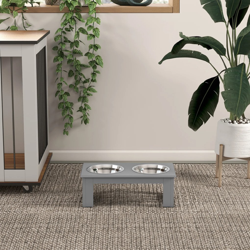 PawHut miska pro psy se 2 miskami 0,9 l vyvýšená miska na krmivo pro kočky snadná údržba nerezová ocel šedá 44 x 24 x 15 cm | Aosom.de
