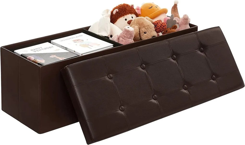 Puf, skládací úložná lavice otoman 120l, 110 x 38 x 38 cm, hnědý