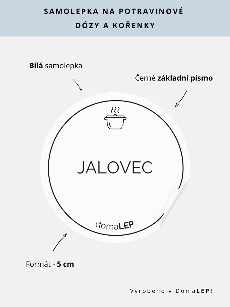 Samolepka na kořenky JALOVEC bílá 5 cm základní písmo