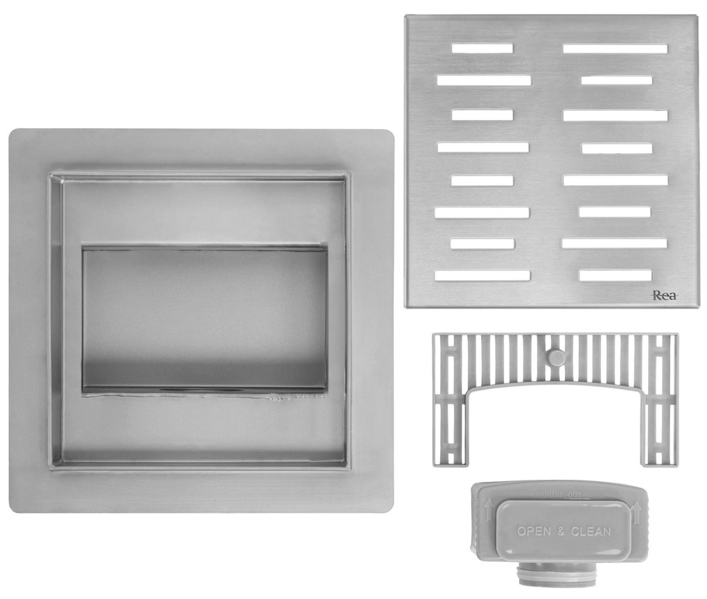Podlahová vpust REA LINE 15x15 cm, nikl kartáčovaný