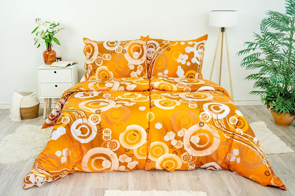 Stanex Ložní povlečení bavlněné kruhy oranžové (LS65) rozměr: 140 x 220 + 90 x 70, Zapínání: Knoflíkové