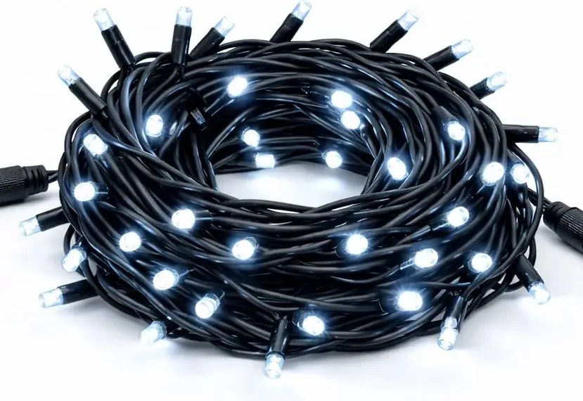 Easy Fix LED světelný řetěz, 20 m, venkovní, ledově bílá, 120 diod, černý kabel, IP67