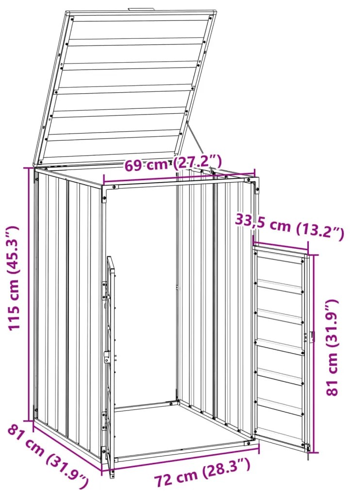 vidaXL Box na 1 popelnici antracitový 72 x 81 x 115 cm ocel