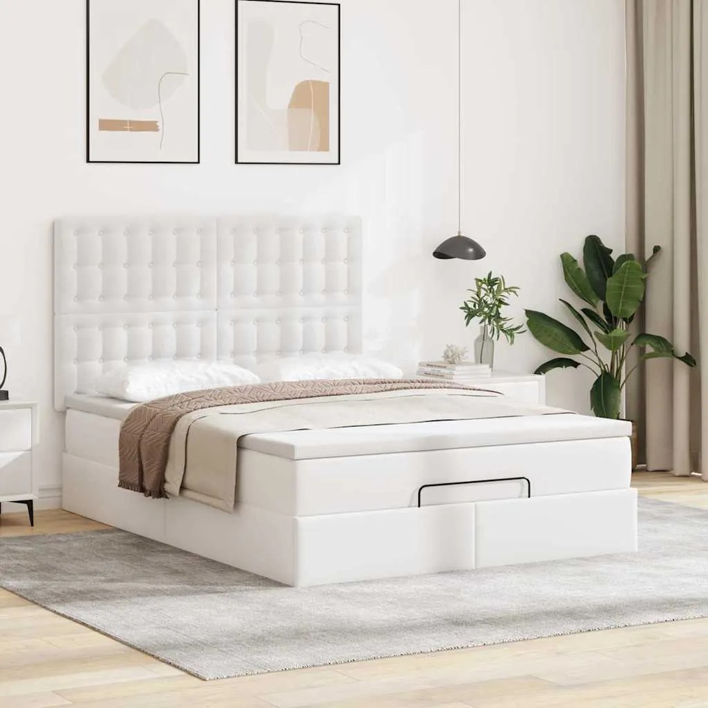 Osmanský rám postele s matrací bílý 140x190cm umělá kůže 3313851