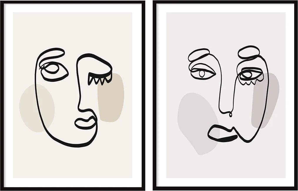 Obraz Plakáty V Rámu 53x73 cm Diptych Sada 2 obrazů Lineart Boho P2068