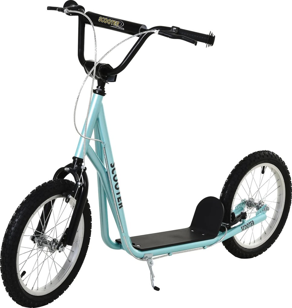 HOMCOM Dětská koloběžka Kick Scooter Městská koloběžka pro děti s nafukovacími pneumatikami a brzdou - Voděodolná skládací od 5 let, 16 palců, světle