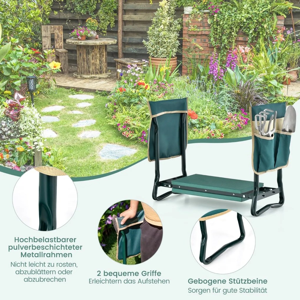 Costway 2 v 1 Klekátko pro zahradničení s 2 Skládací brašny na nářadí, zelený