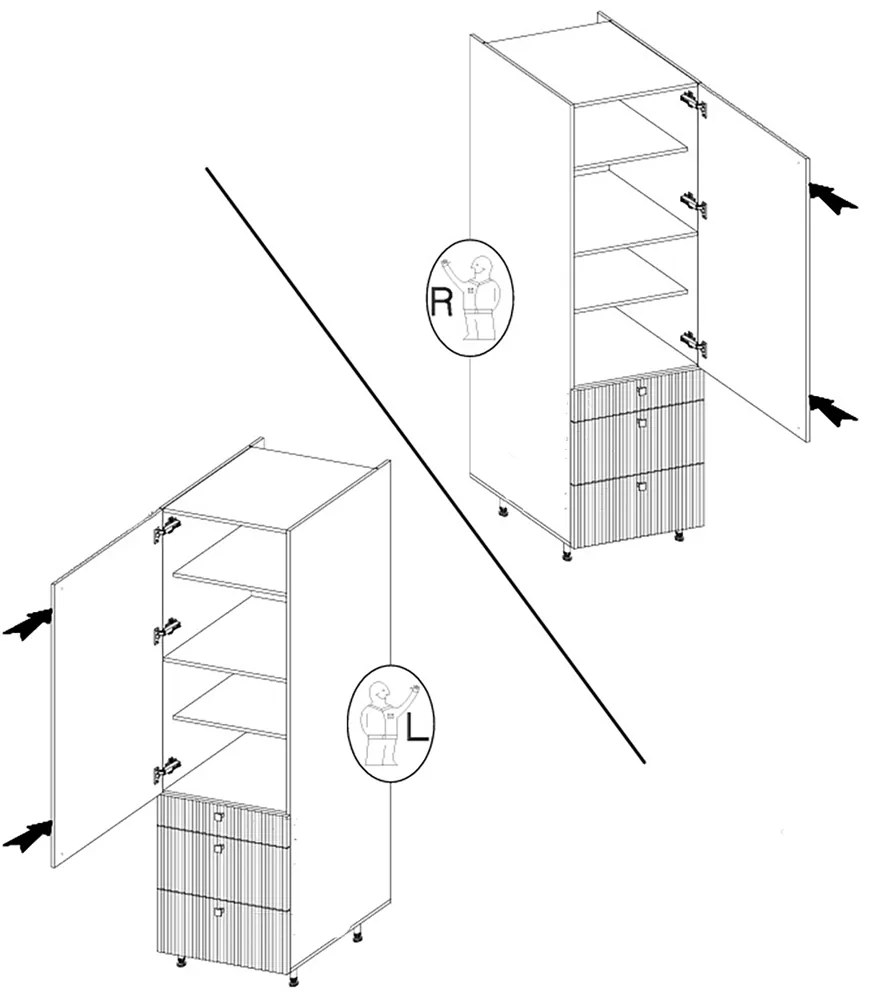 AVARANT sa | vysoká skříňka 60 DKS-215 3S 1F potravinová | 60 cm | 3D povrch | šedá/artisan