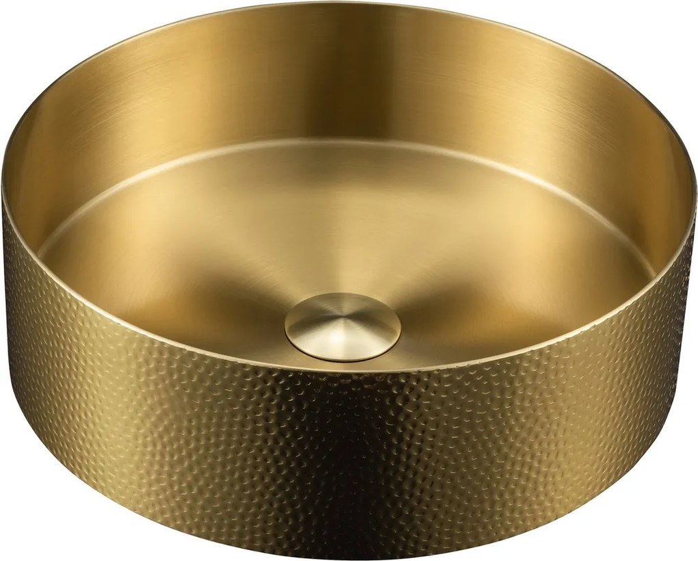 Sapho Sapho, AURUM nerezové umyvadlo na desku, průměr 38cm, včetně odtoku, tepané, zlato mat, AU201-T