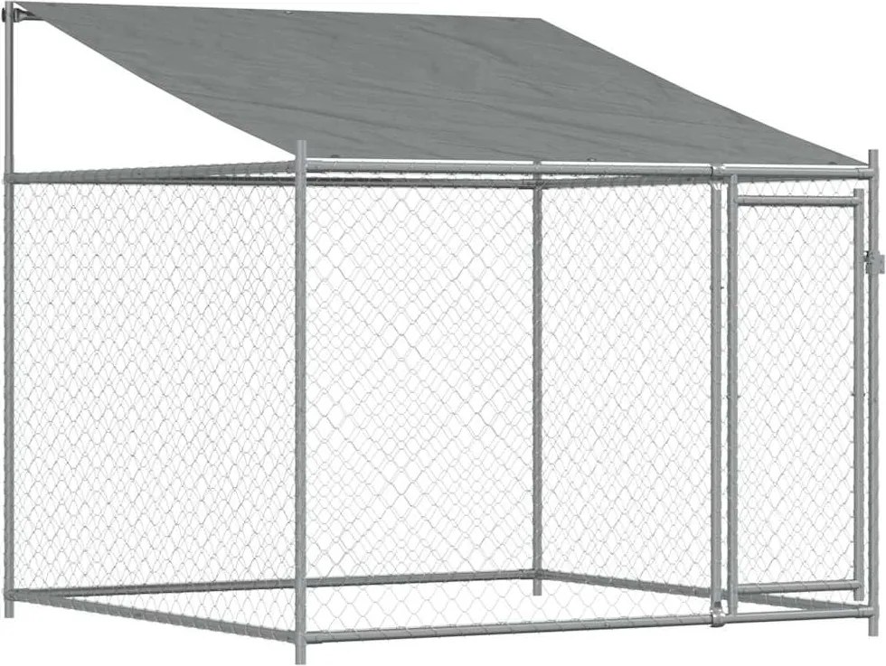 Klec pro psy se střechou a dvířky šedá 2x2x2 m pozinkovaná ocel 172559