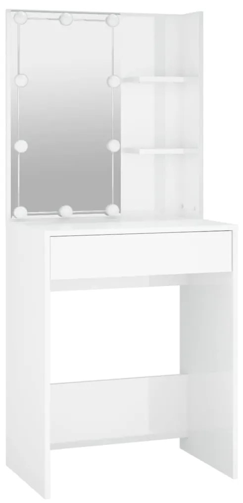 Toaletní stolek s LED lesklý bílý 60 x 40 x 140 cm - Default Title