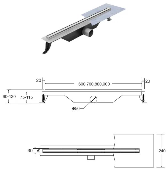 Besco Virgo Slim odtokový žlab, chrom Délka žlabu: 60cm