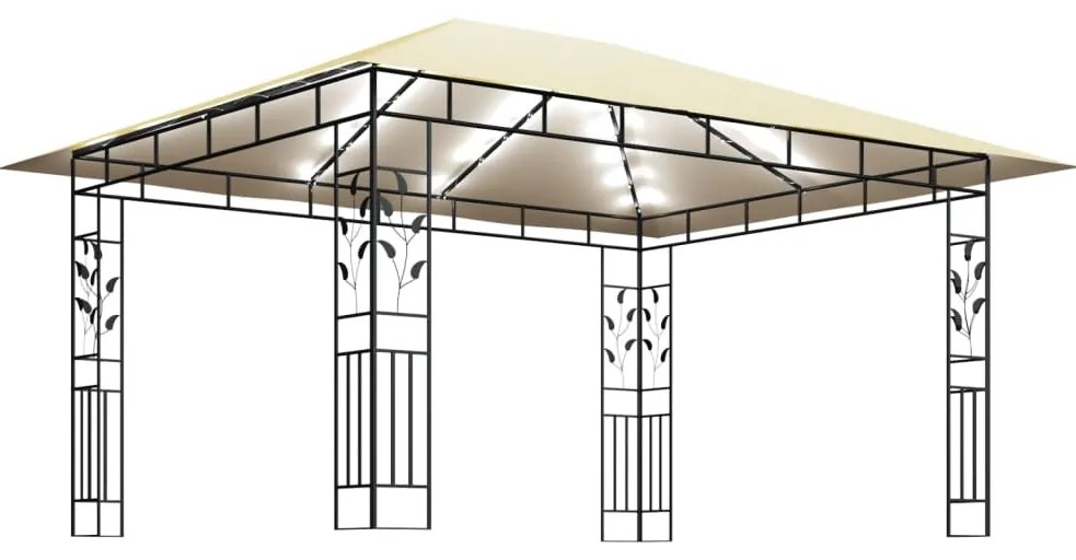 vidaXL Marketos Altán s moskytiérou a světelnými LED řetězy 4x3x2,73 m krémový