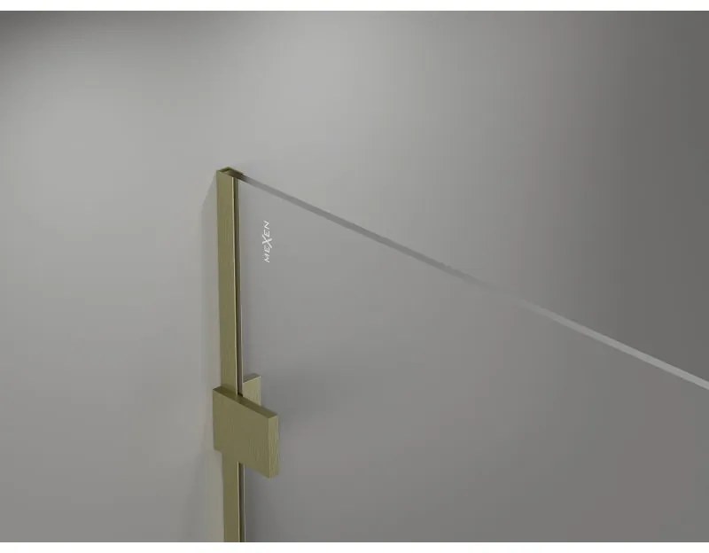 Mexen Lunar sprchová stěna levá 140 x 200 cm, 8mm čiré sklo, zlatá matná, 830-140-000-55-00-L