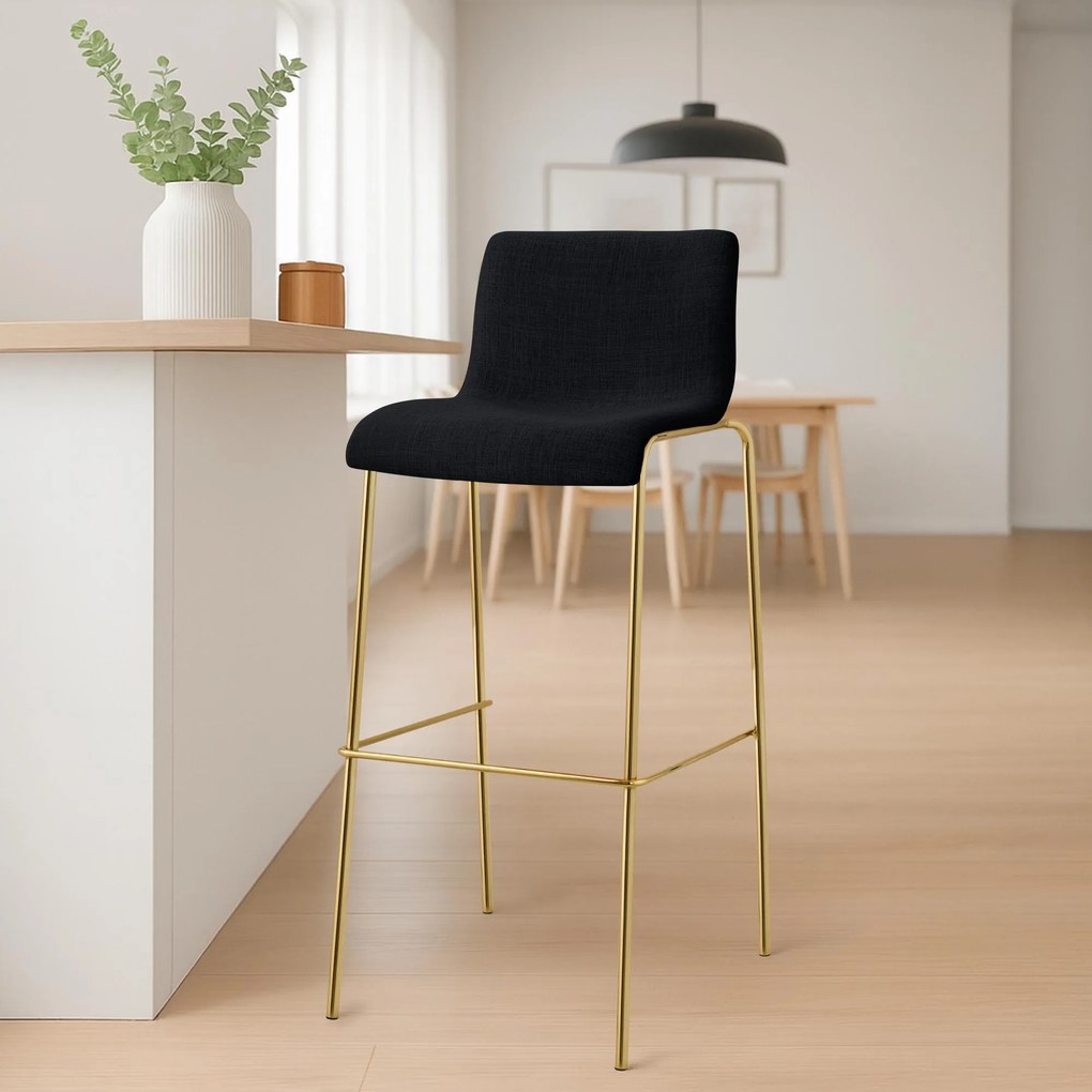 Sada 2 barových židlí Hoover látka čtyřnohá konstrukce Gold – černá