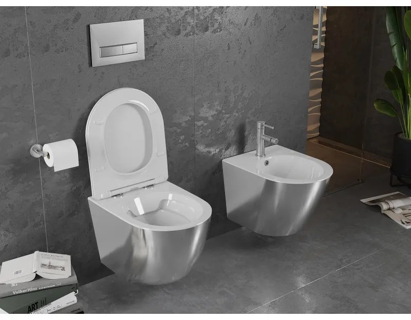 Mexen Lena WC mísa Rimless s pomalu padající deskou slim, duroplast, Bílá/Stříbrná - 30224004