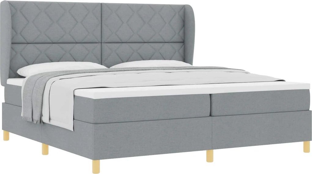 Postel s boxspringem s čelo Světle šedá 200 x 200 cm textil 3340837