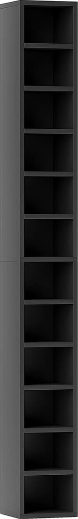 HOMCOM sloupový regál na CD a DVD, 12 přihrádek, pojme až 204 disků, 21 × 20 × 175 cm, černý