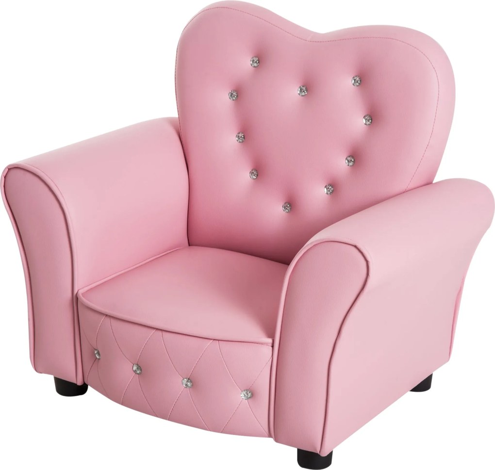 HOMCOM Dětská pohovka Dětské křeslo Princeznovský mini pohovka do dětského pokoje srdcového tvaru Růžová L59 x Š41,5 x V49 cm | Aosom