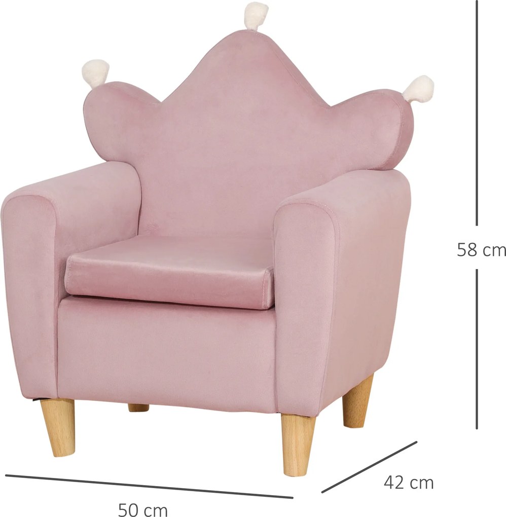 Dětské křeslo HOMCOM Mini Pohovka pro děti od 3 let s polstrovaným sedákem a dřevěnou konstrukcí Max. Nosnost 45 kg 50x42x58 cm Růžová