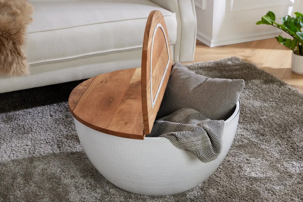 Invicta Konferenční stolek ORIENT 60cm bílý s úložným prostorem 40108