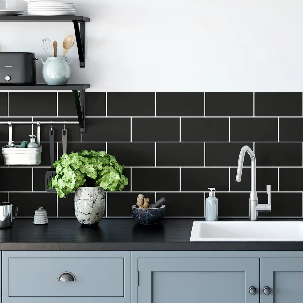 Sada samolepek na kachličky 30 ks 20x10 cm Subway Tiles Black – Ambiance