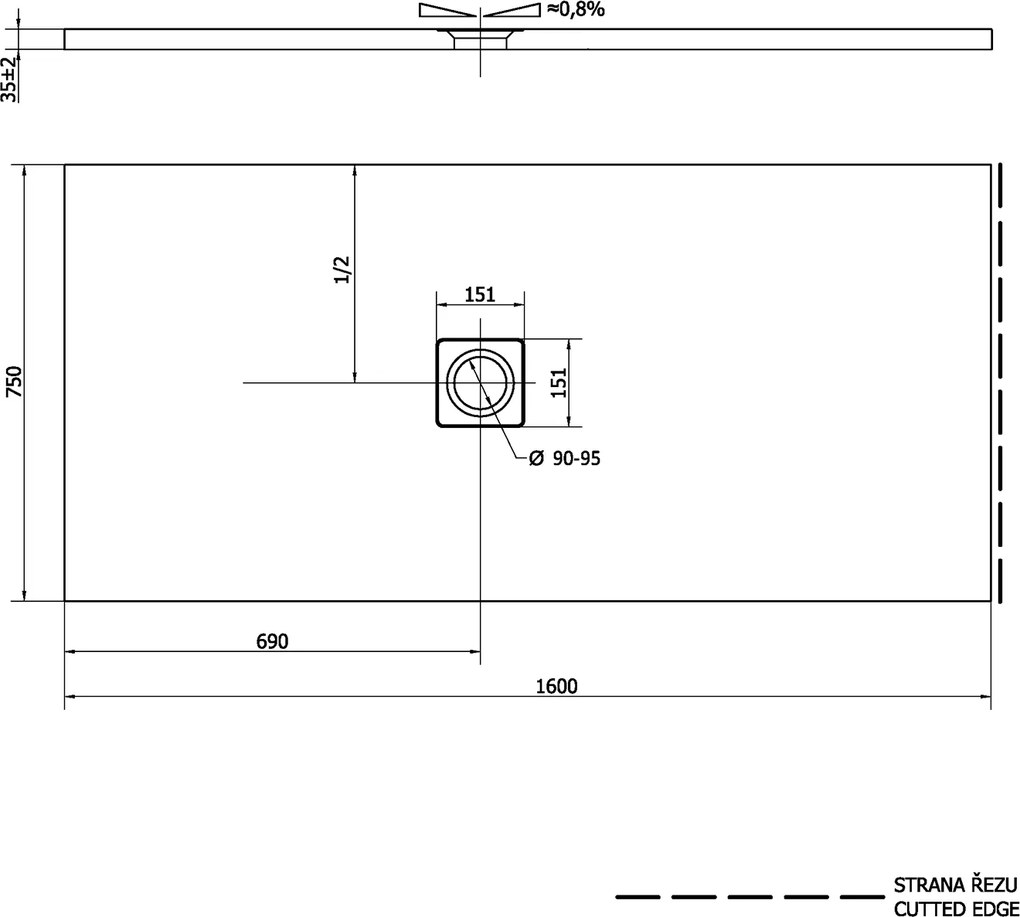 Polysan FLEXIA 160 x 75 x 3,5 cm 72921 sprchová vanička s možností úpravy rozměru