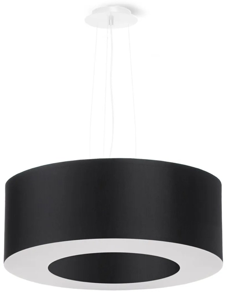 Závěsné svítidlo Saturno, 1x černé textilní stínítko, (bílý plast), (fi 50 cm)