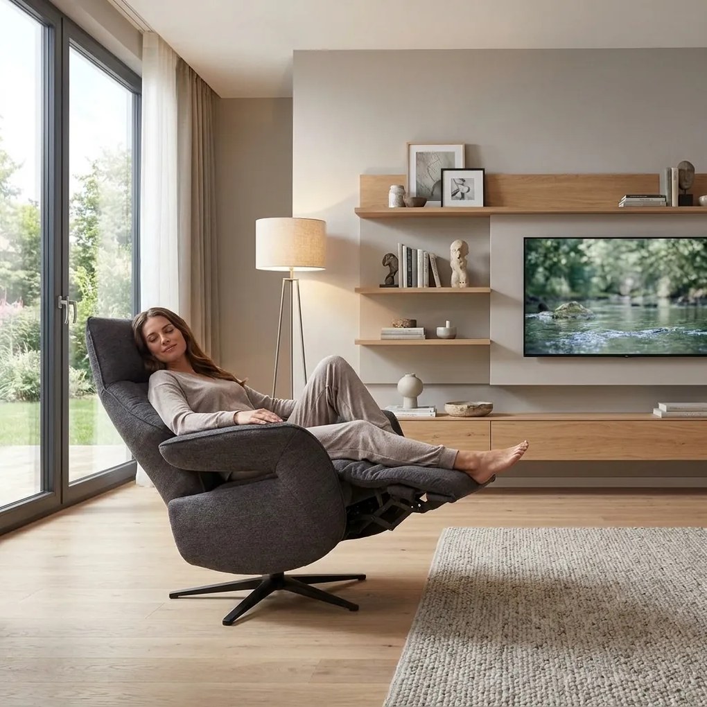 Elektrické polohovací TV křeslo VALIMO - hnědá látka