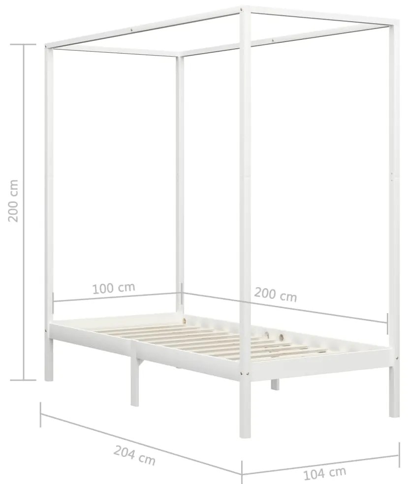 vidaXL Marketos Rám postele s nebesy bílý masivní borové dřevo 100 x 200 cm