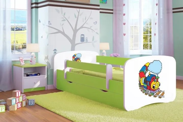 Forclaire Dětská postel se zábranou Ourbaby - Veselý vláček postel 140 x 70 cm s úložným prostorem