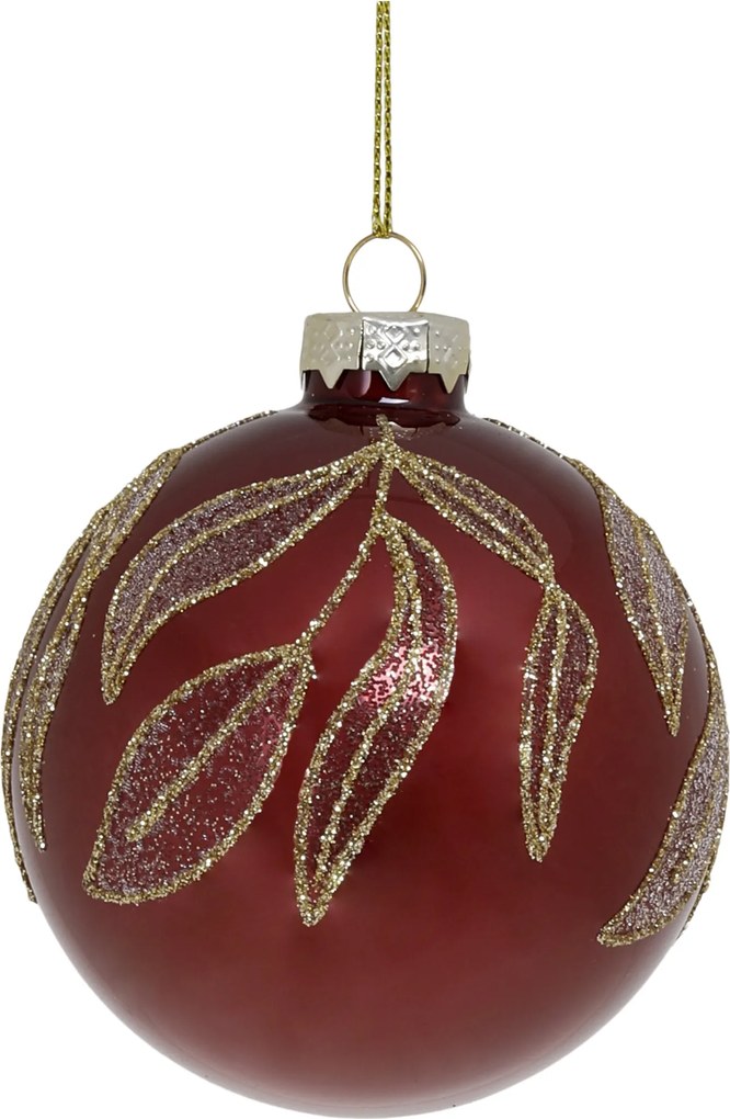 Vínová skleněná vánoční ozdoba s listy Chic Bauble – Ø 8 cm