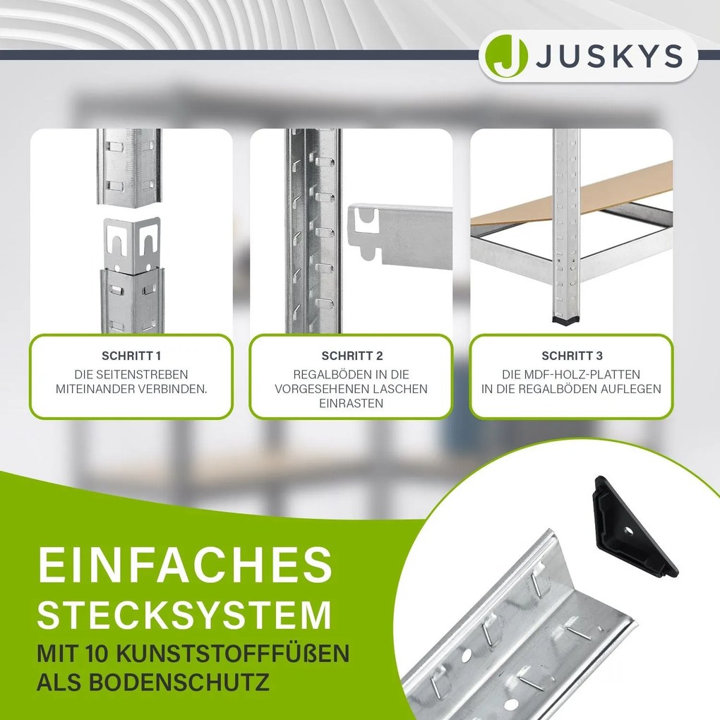 Juskys Rohový kovový regál Corner Basic 180 × 70 × 40 cm Barva: šedá