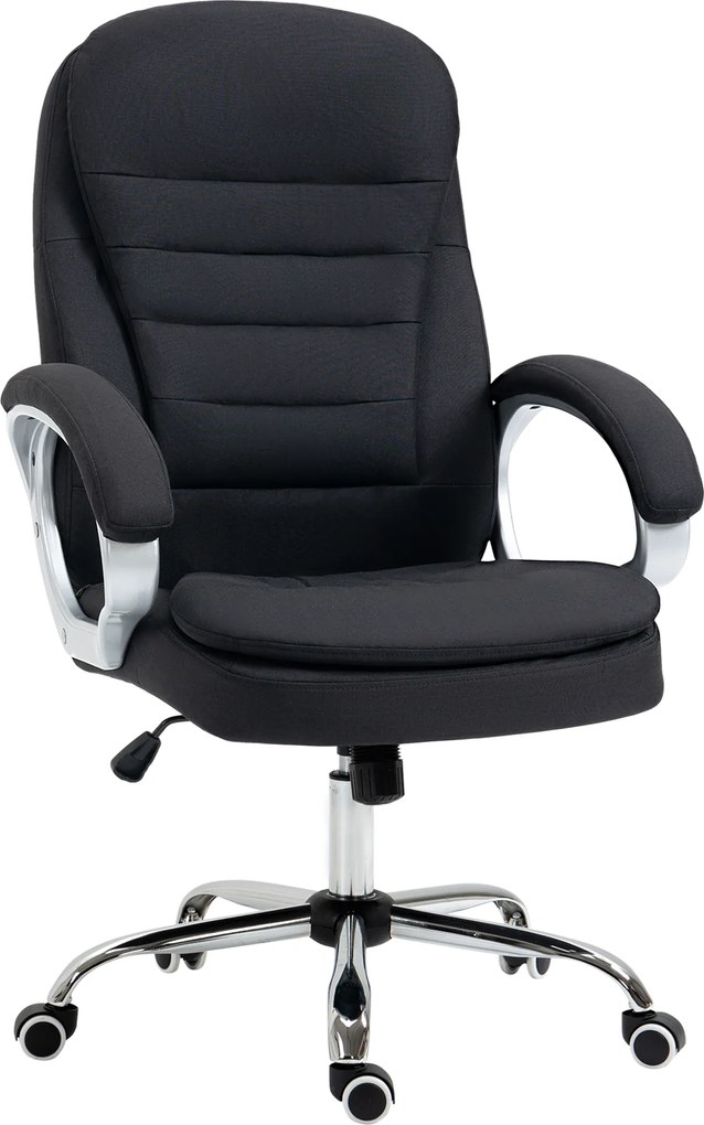 Kancelářská židle Vinsetto s nastavitelnými područkami, ergonomická kancelářská židle, houpací funkce, výškově nastavitelná, černá, len, 64x75x111-12…