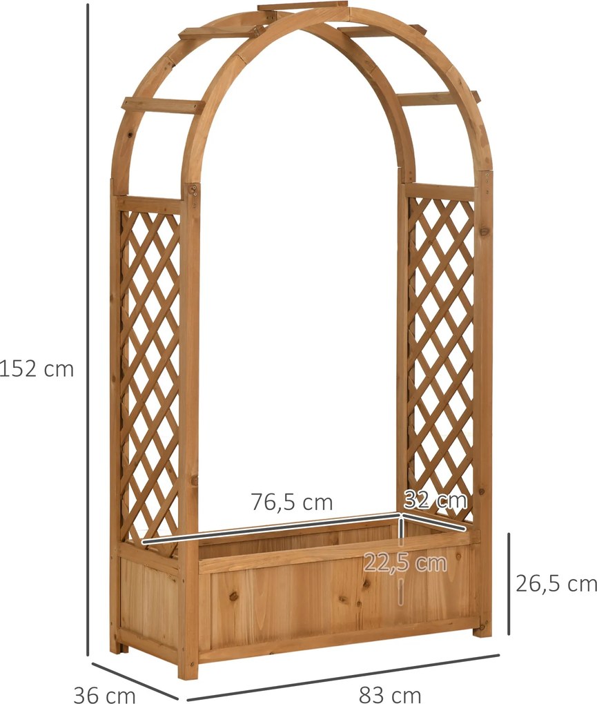 Outsunny Obloukový Květináč s Trellis, Podpora pro Popínavé Rostliny, Květinová Dekorace do Zahrady, Terasy nebo na Balkon 83x36x152 cm Přírodní